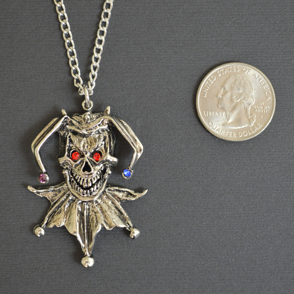 Gothic Jester Skull Pendant Necklace with Multi Colored Crystals NK-52 ...